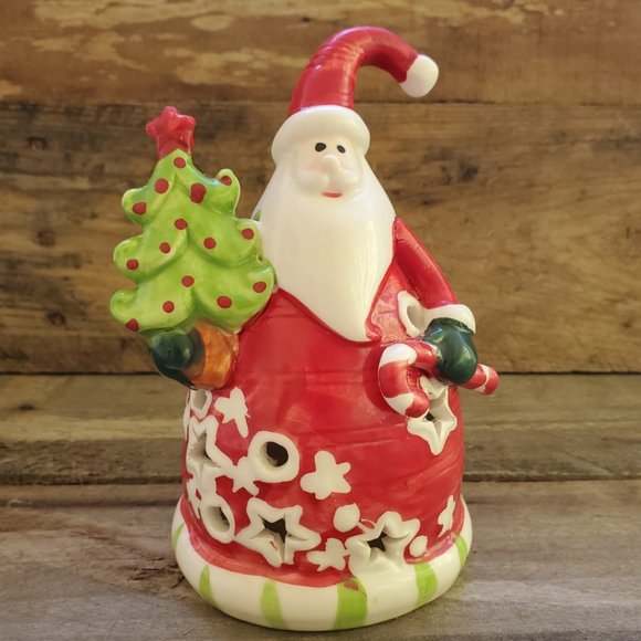 unknown | Holiday | Ceramic Jolly Round Santa Holding Tree Figure ...